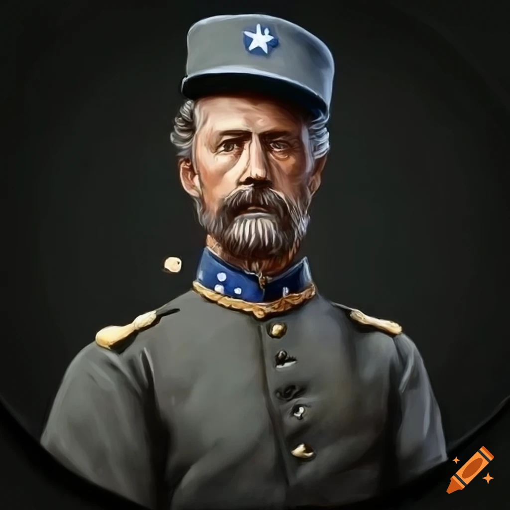 Confederate officer in uniform from 1862 with slim kepe hat on Craiyon