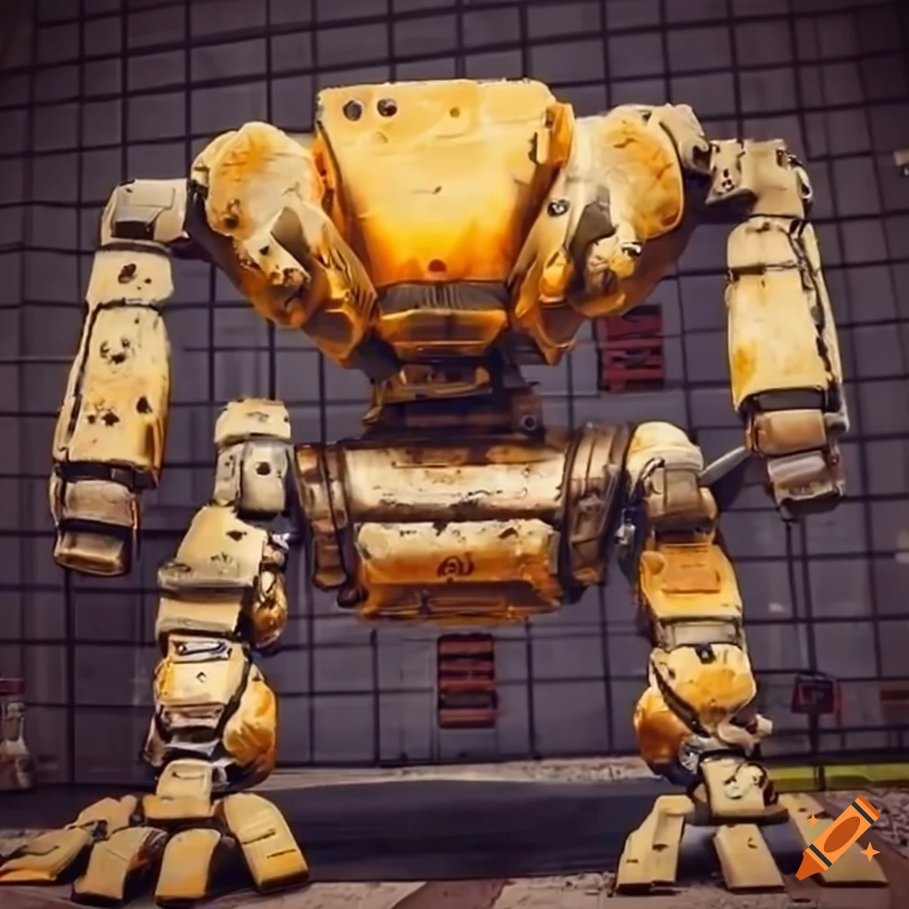 Mech suit painted in cheddar cheese style on Craiyon