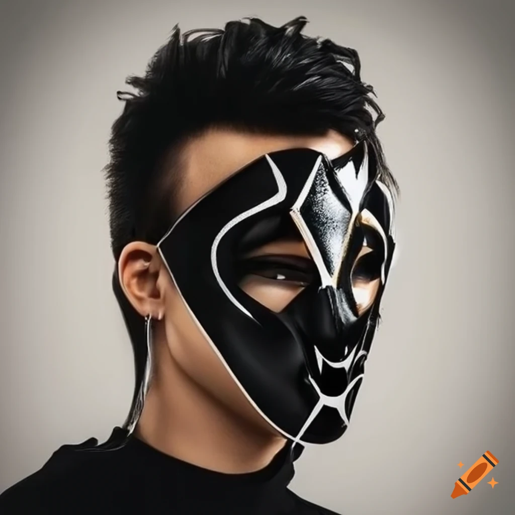 Elegant and futuristic masculine mask with matte black and gold ...