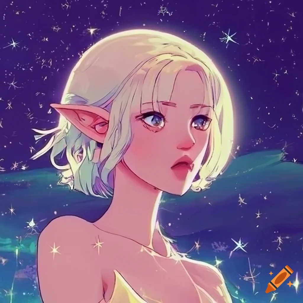 Celestial elf with a retro anime aesthetic on Craiyon
