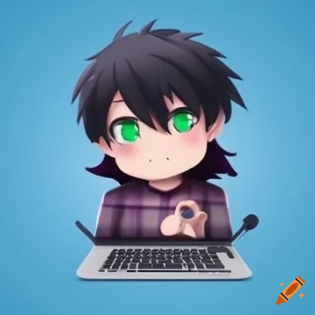 Roblox chibi character coding on a laptop on Craiyon