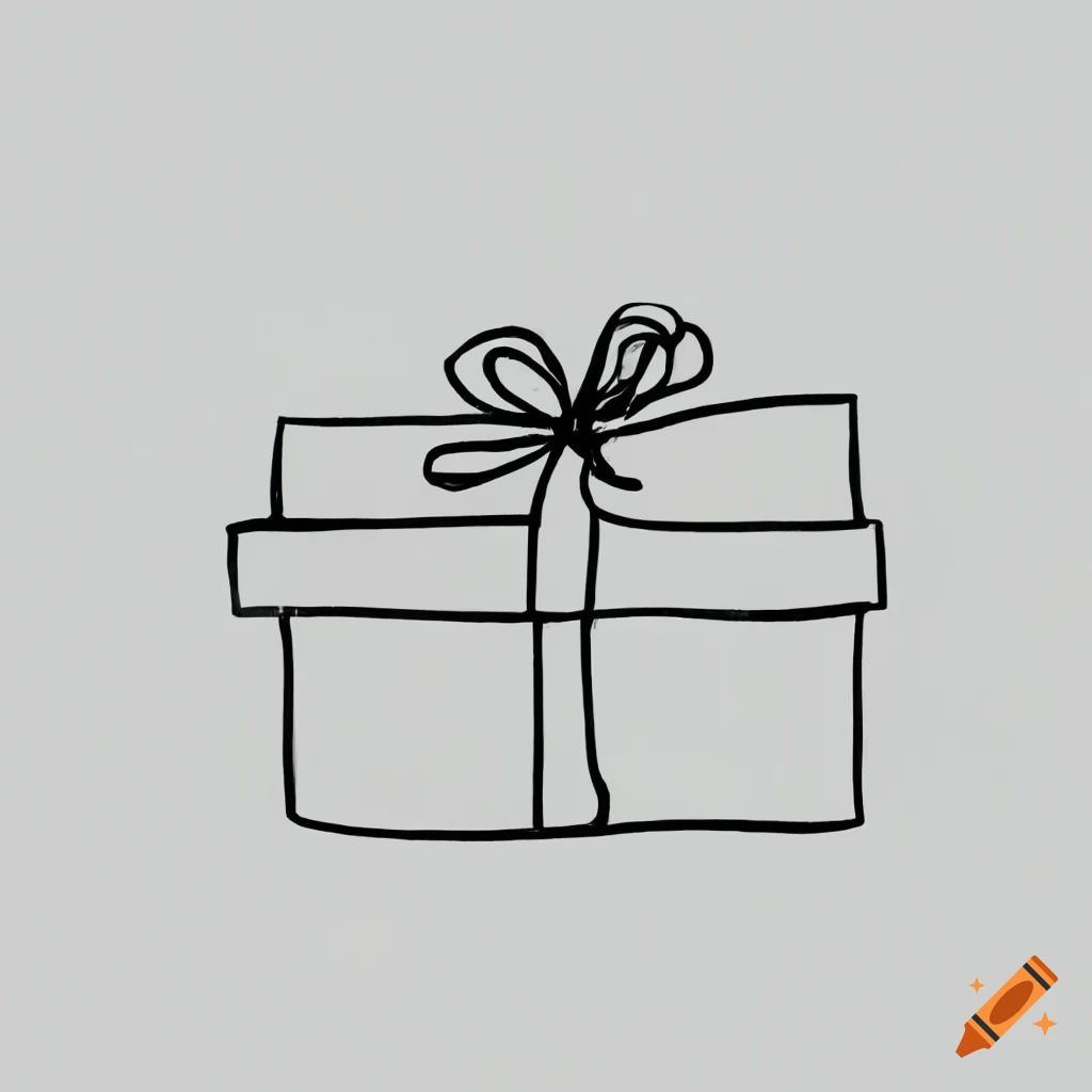 Simple line drawing of a gift box on Craiyon