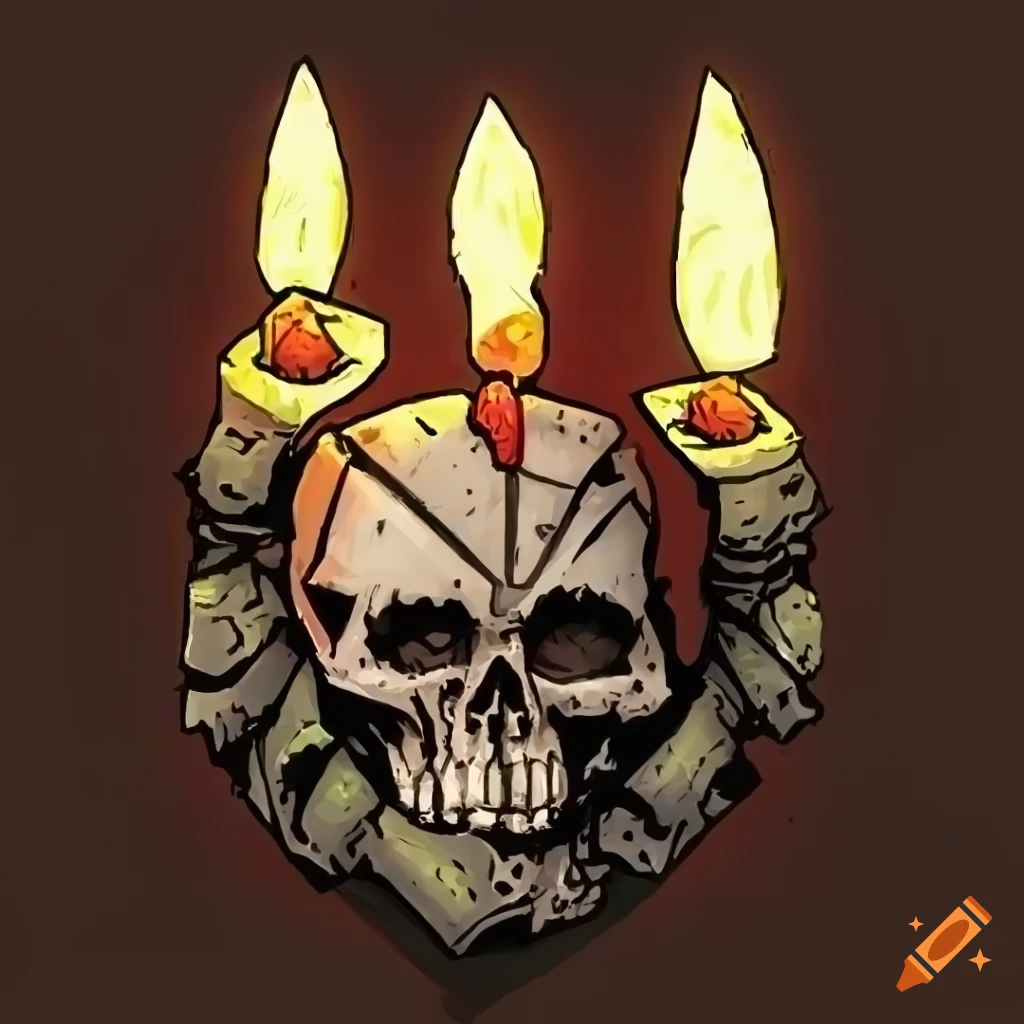 Crystal skull candle artifact inspired by darkest dungeon style on Craiyon