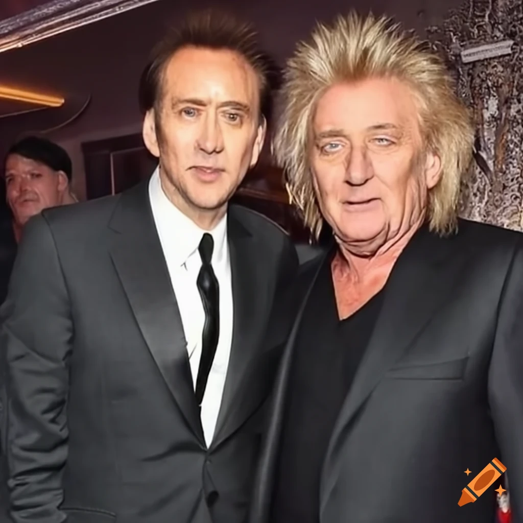 Nicolas cage meeting singer rod stewart on Craiyon