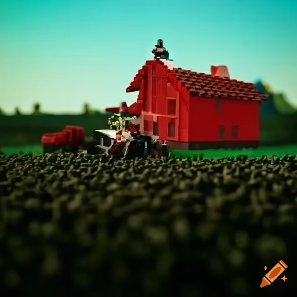 Lego men working on a lego farm on Craiyon