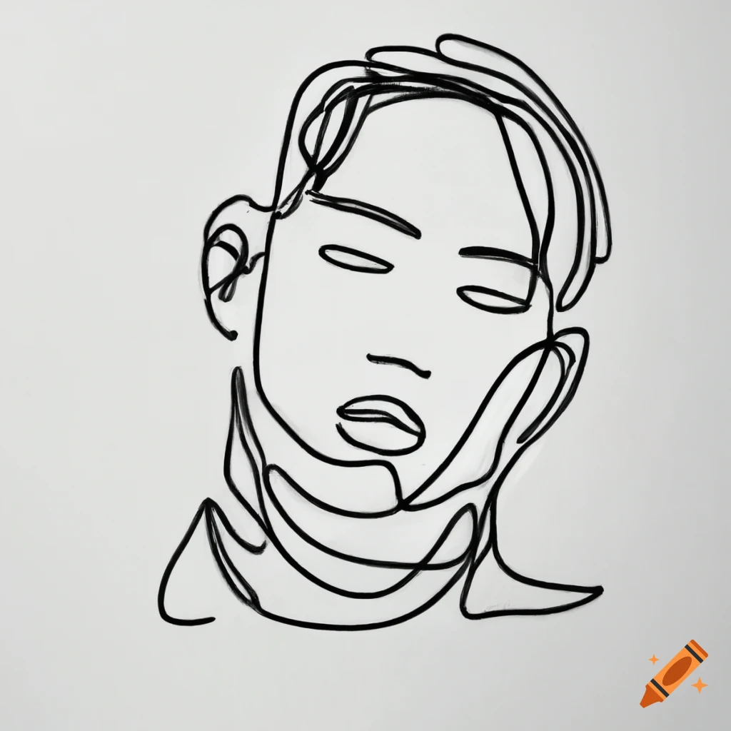 Single line drawing of a male with chinese features on Craiyon
