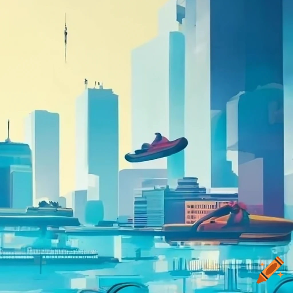 Giant sneaker stomping on miniature cityscape on Craiyon