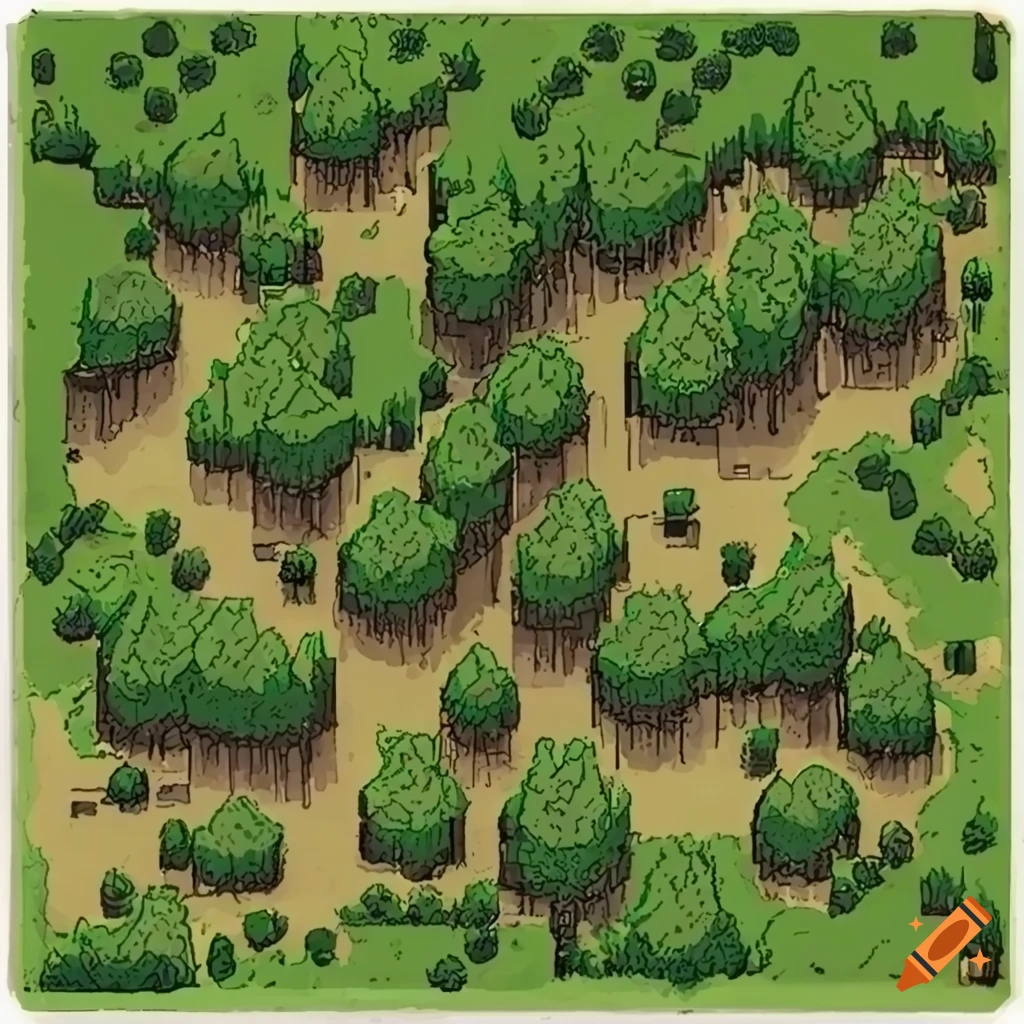 32x32 pixel top-down view of a dense forest in a 2D game environment on ...