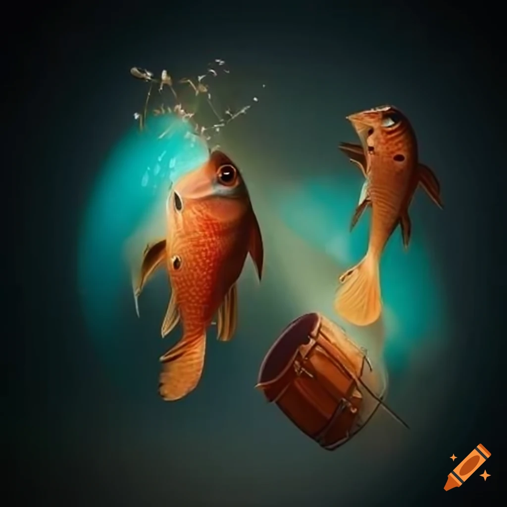 Fish playing drums on Craiyon