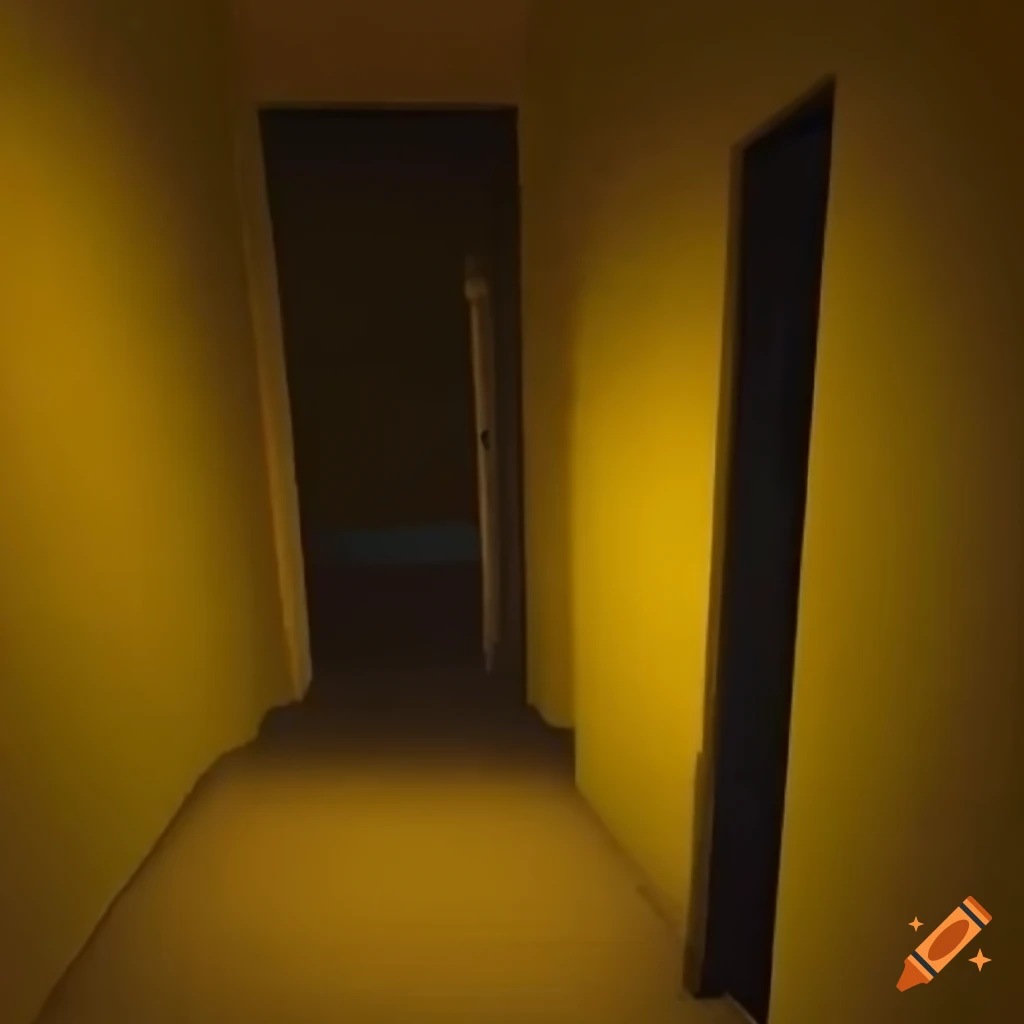 Backrooms level 0 with yellow empty rooms and dim lights on Craiyon