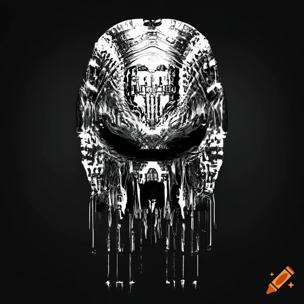 Abstract black and white art with predator integrated into a futuristic ...