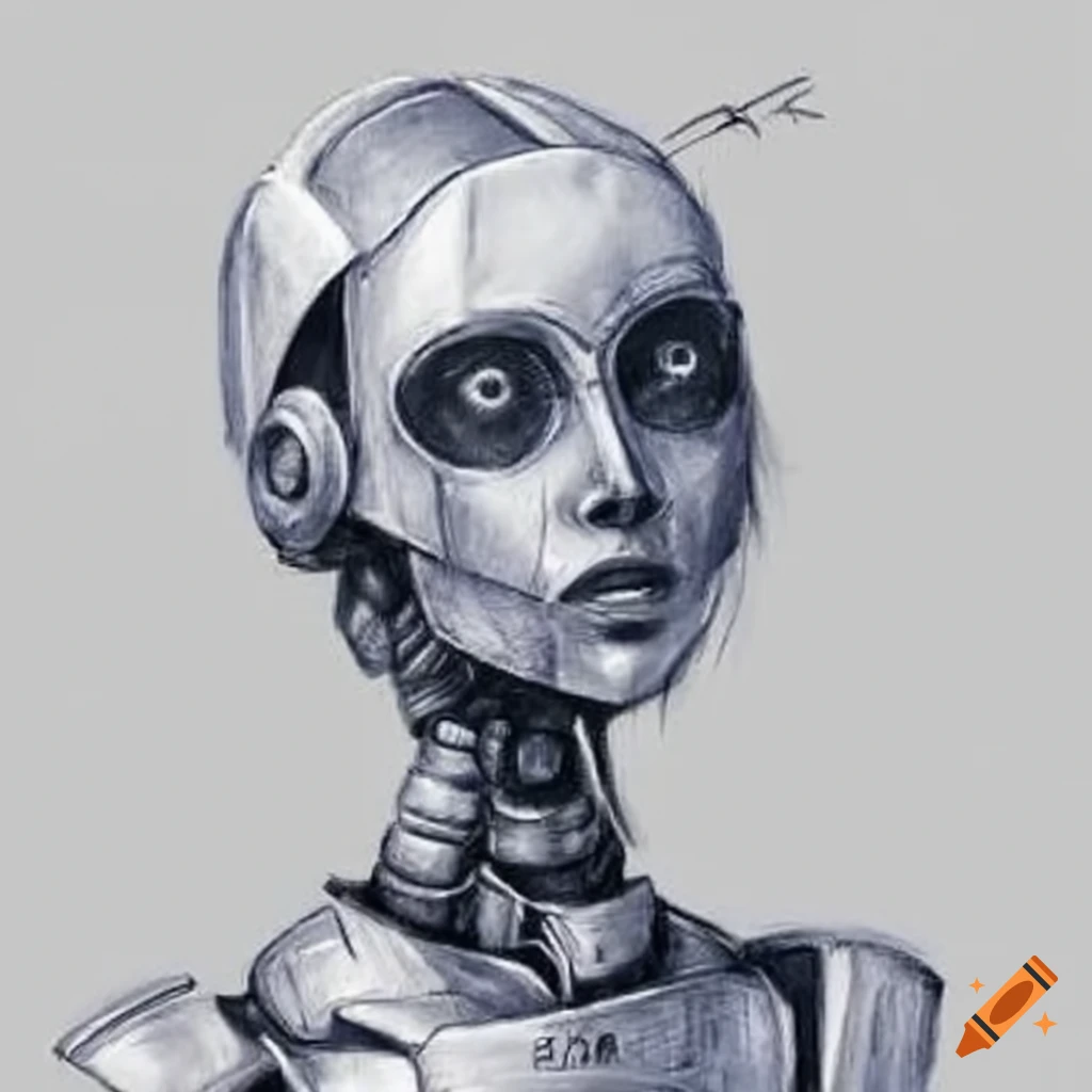 Robot sketch in pencil by artist on Craiyon