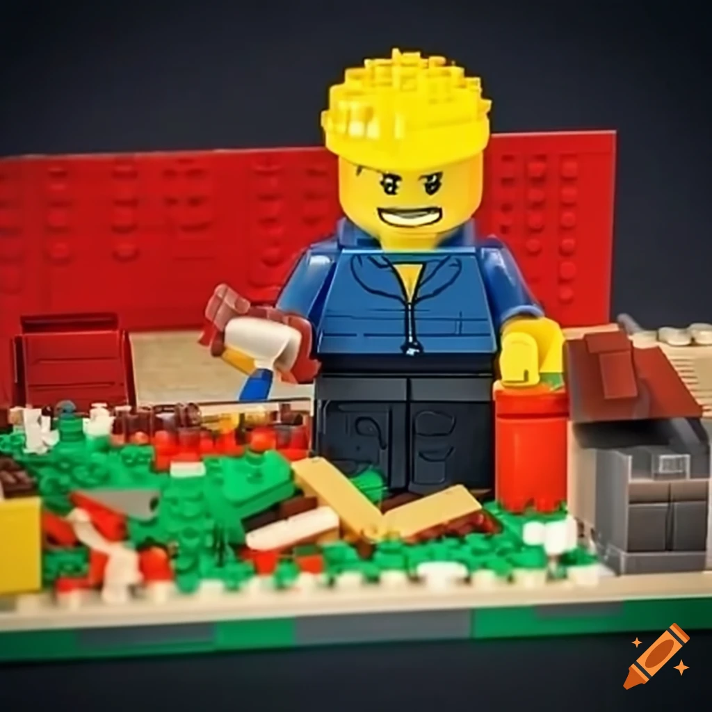 Lego men working on a lego farm on Craiyon