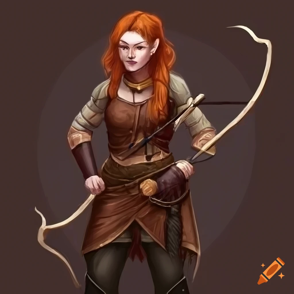 Portrait of a half demon half human dnd rogue with braided ginger hair ...