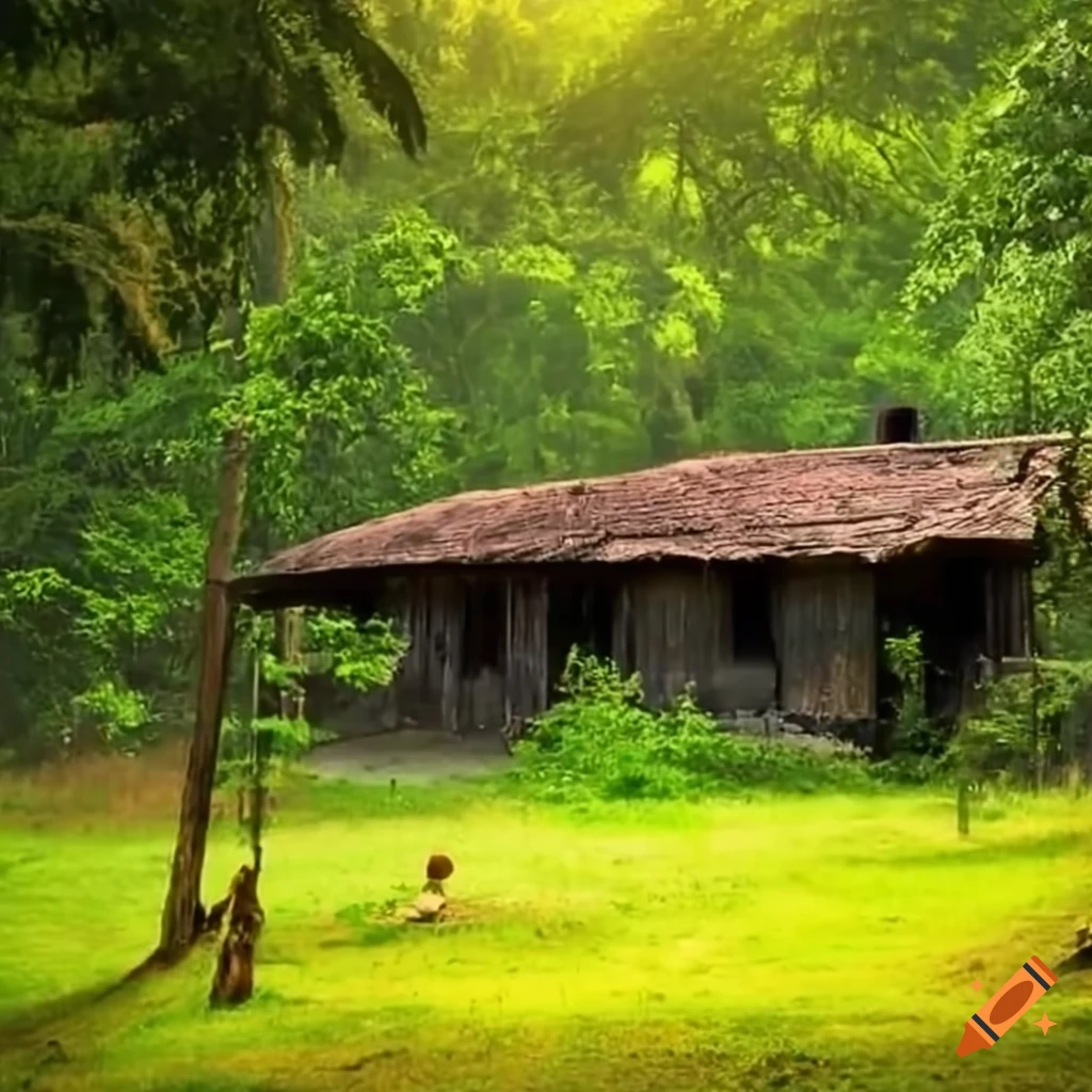 Indian traditional farmhouse in the midst of a forest on Craiyon