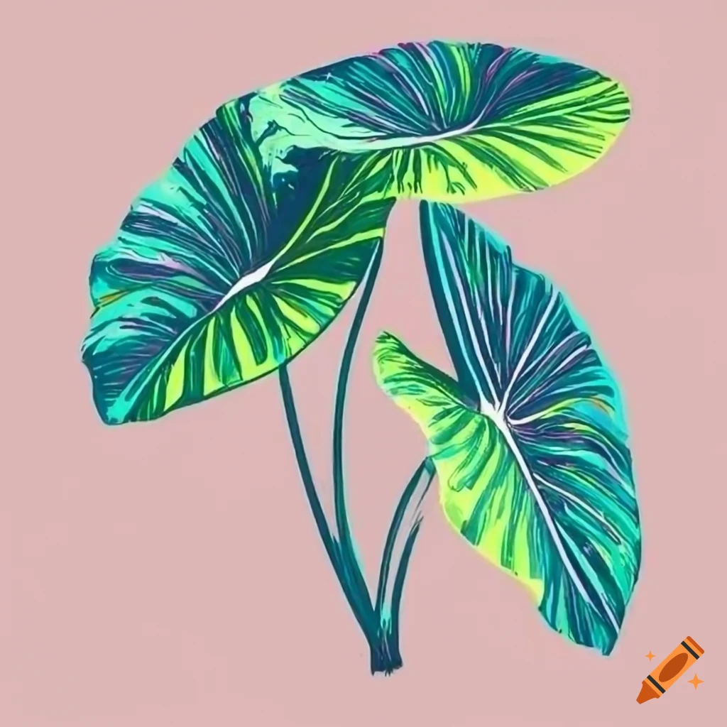 Line drawing of a hawaiian taro plant in profile view on Craiyon