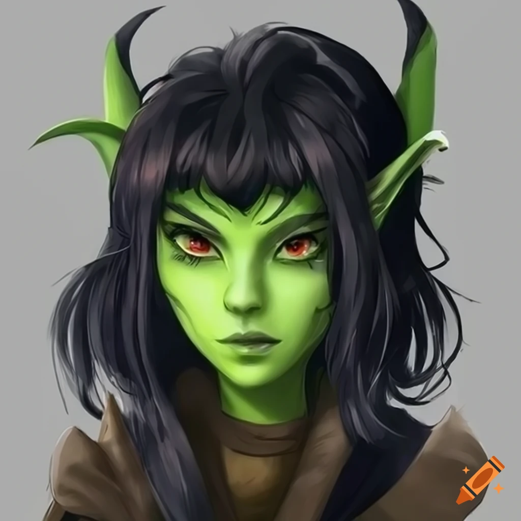 Goblin thief girl with black hair wearing a face mask on Craiyon