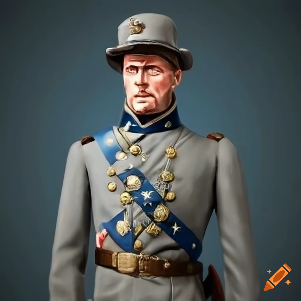 Confederate officer in gray uniform with blue accents from 1862 on Craiyon
