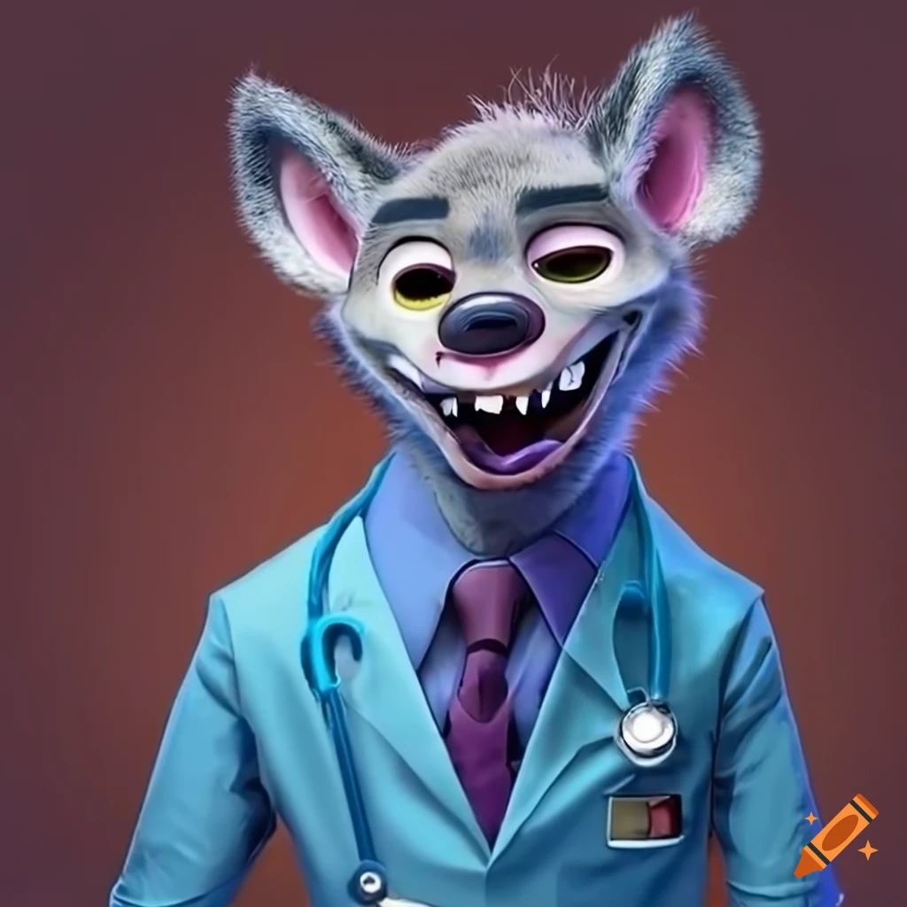 Hyena in a blue surgeon's suit inspired by zootopia on Craiyon