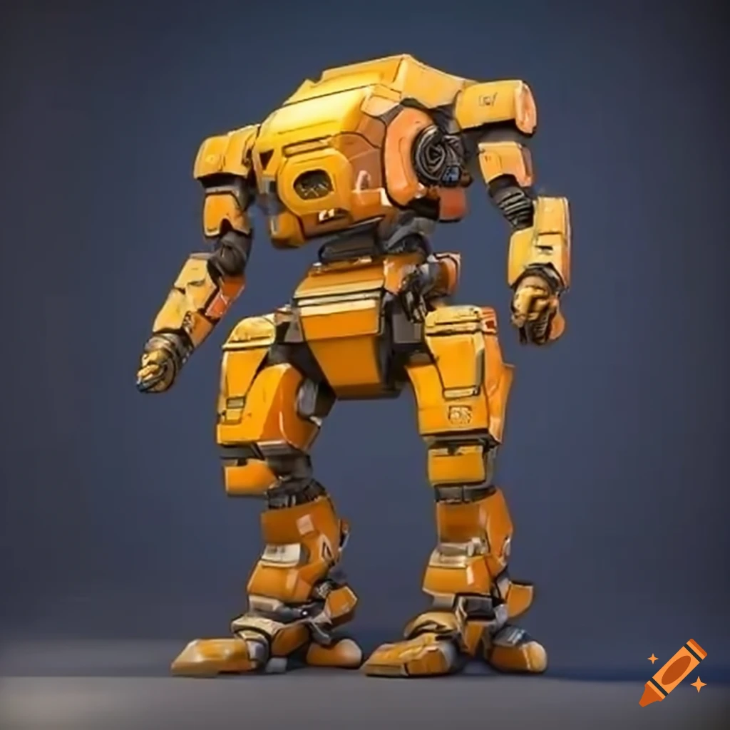 Mech suit painted in cheddar cheese style on Craiyon