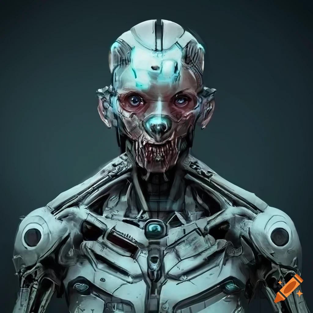 Sci-fi cyborg concept art with metal and flesh detailing in high definition on Craiyon