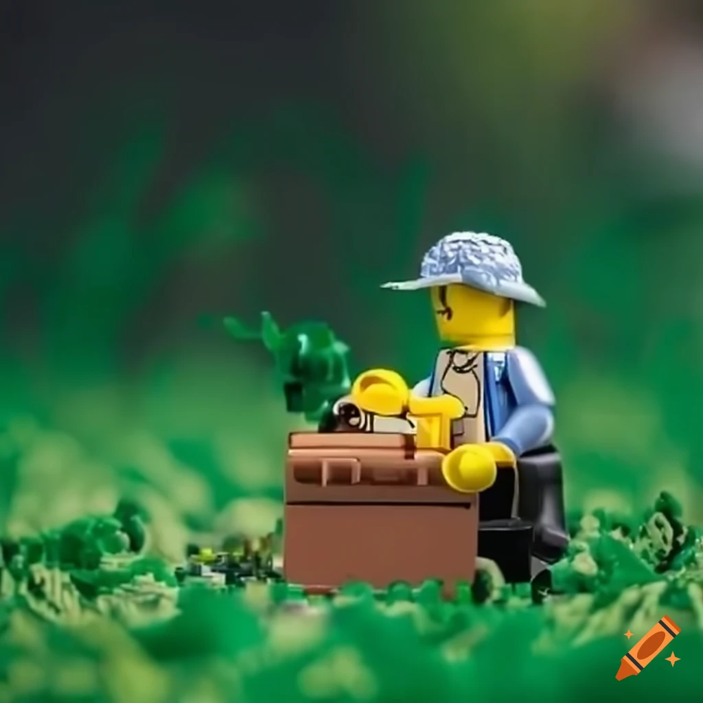 Lego men working on a lego farm on Craiyon