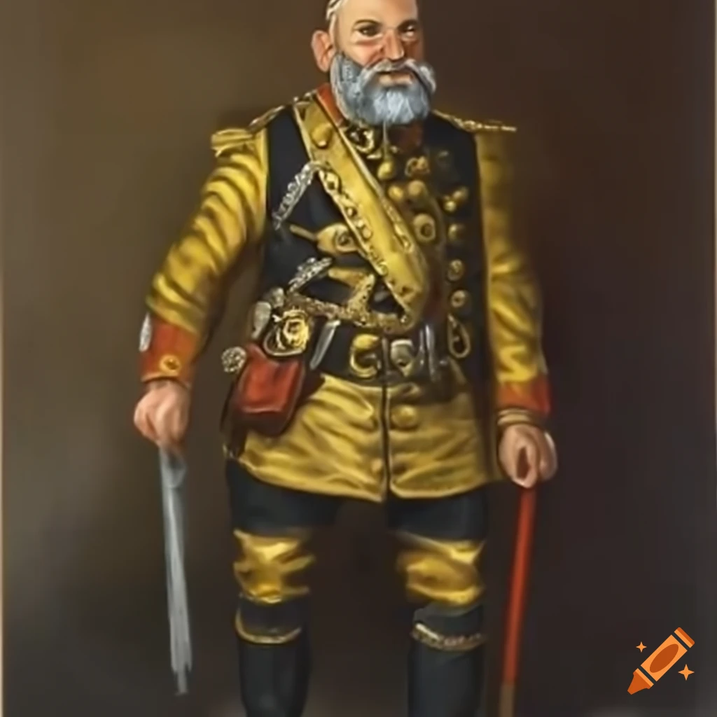 Dwarf security guard in black and gold uniform on Craiyon