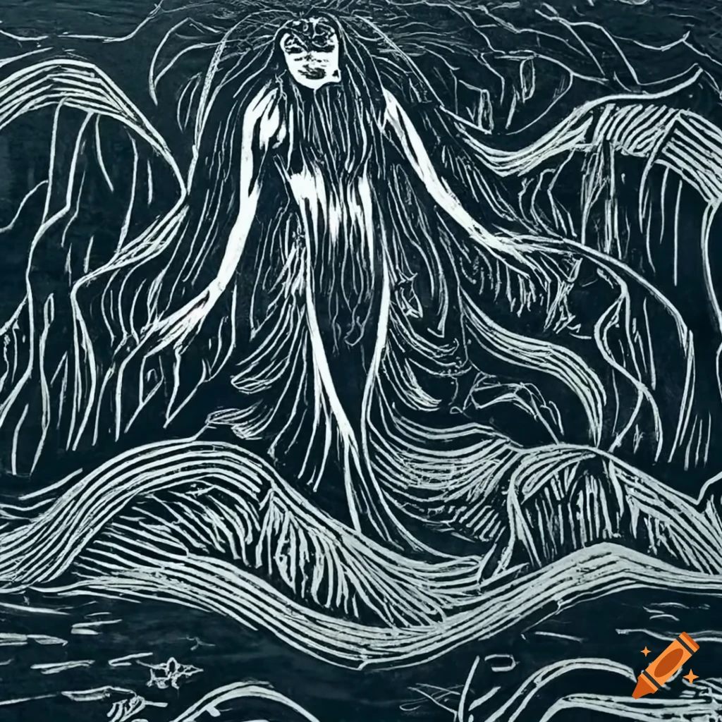 Beautiful singing banshee goddess in a misty swamp on Craiyon