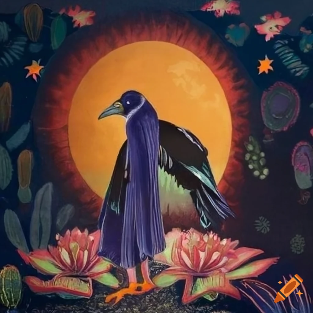 Mystical curandera raven and mother goose in a dark forest at twilight ...