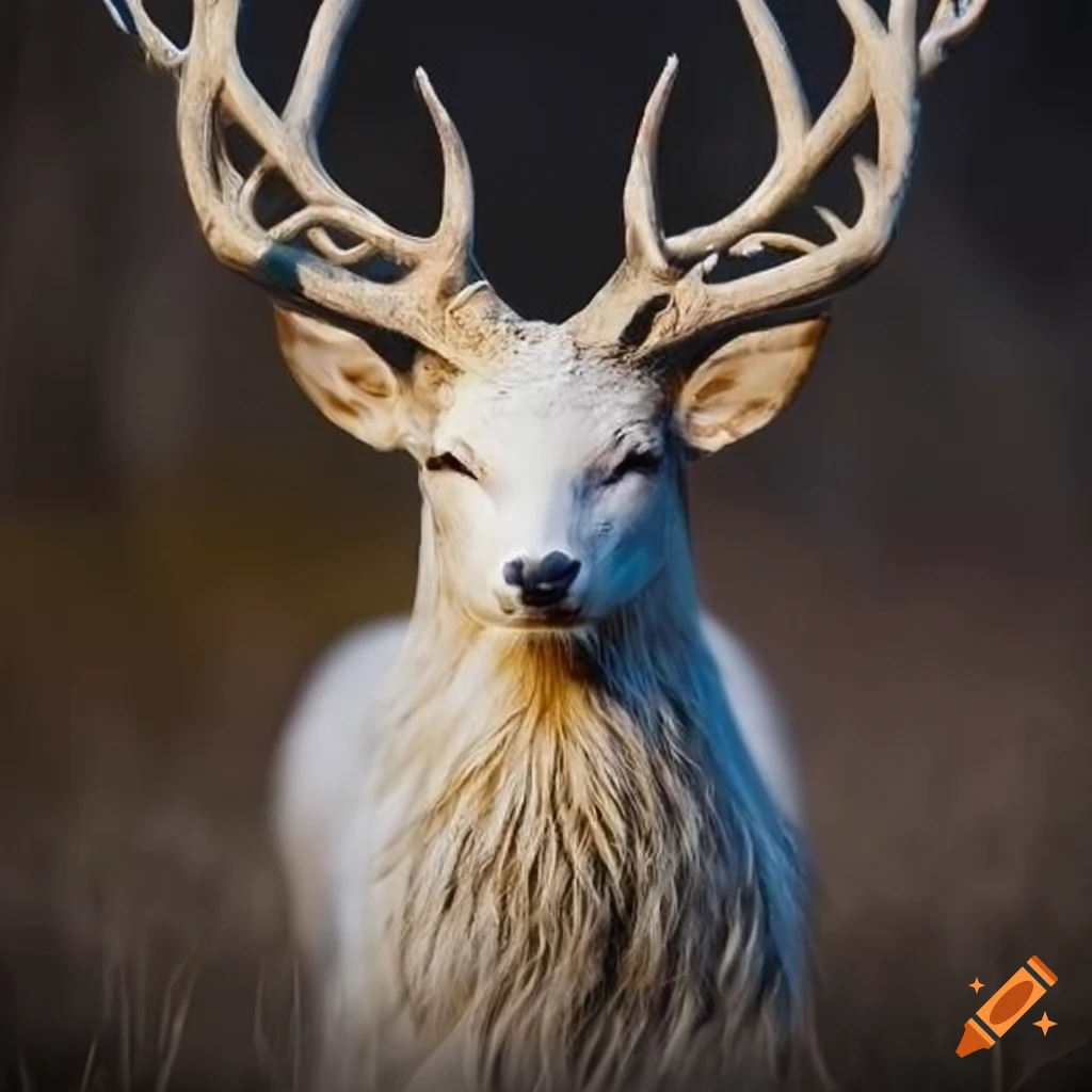 Celtic white stag in gold and white colors on Craiyon