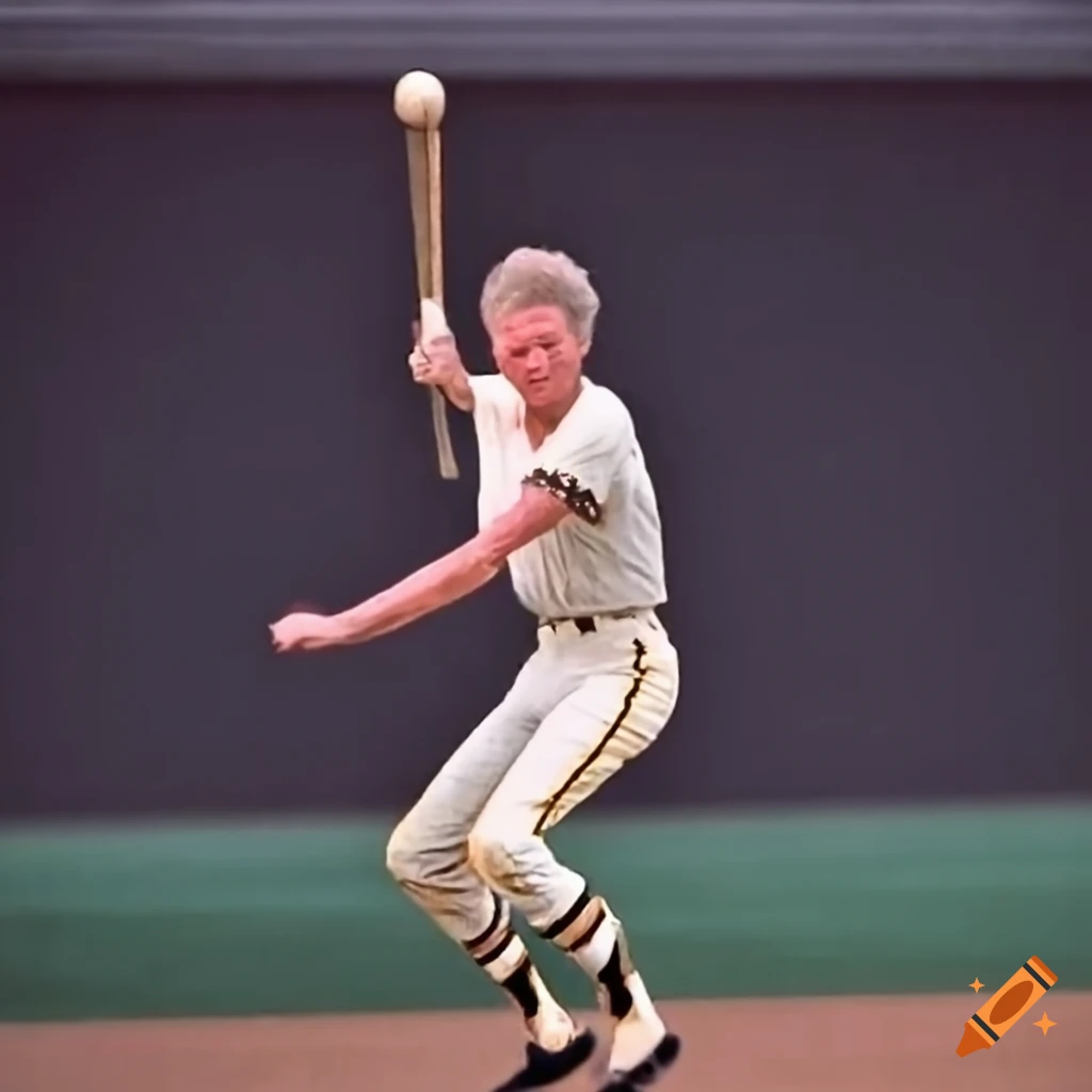 Bill Clinton playing baseball for the Pittsburg Pirates in 1977 on Craiyon