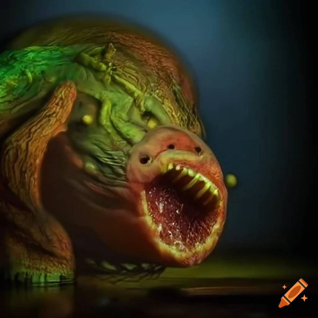 Hyper-realistic microscopic photo of a mutant lemon fruit monster in a ...
