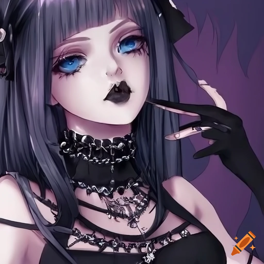 Anime goth girl with blue eyes on Craiyon