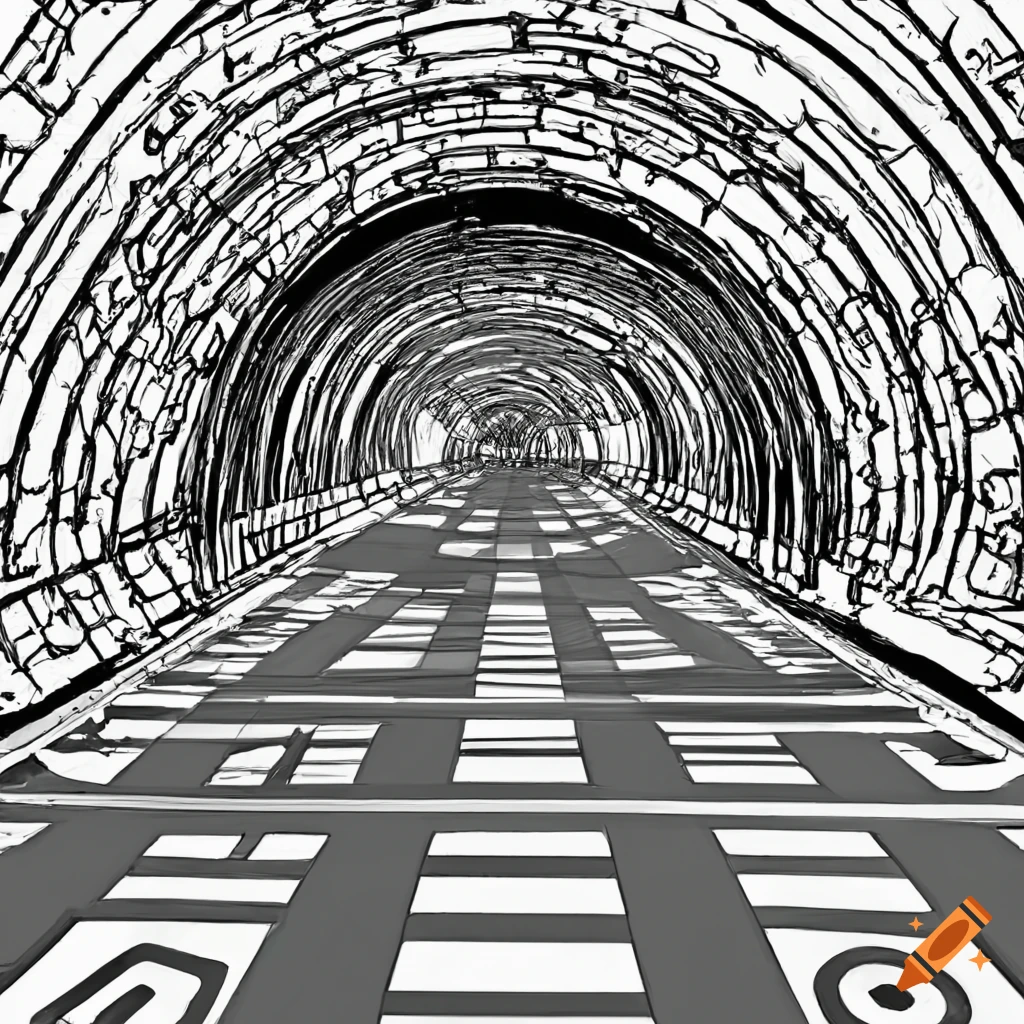 Coloring page of road traffic tunnel jam on Craiyon