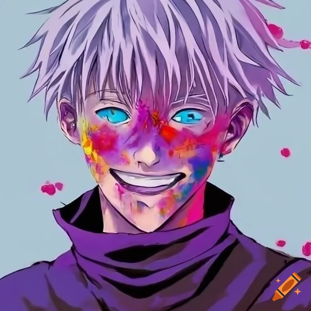 Satoru gojo celebrating holi festival on Craiyon