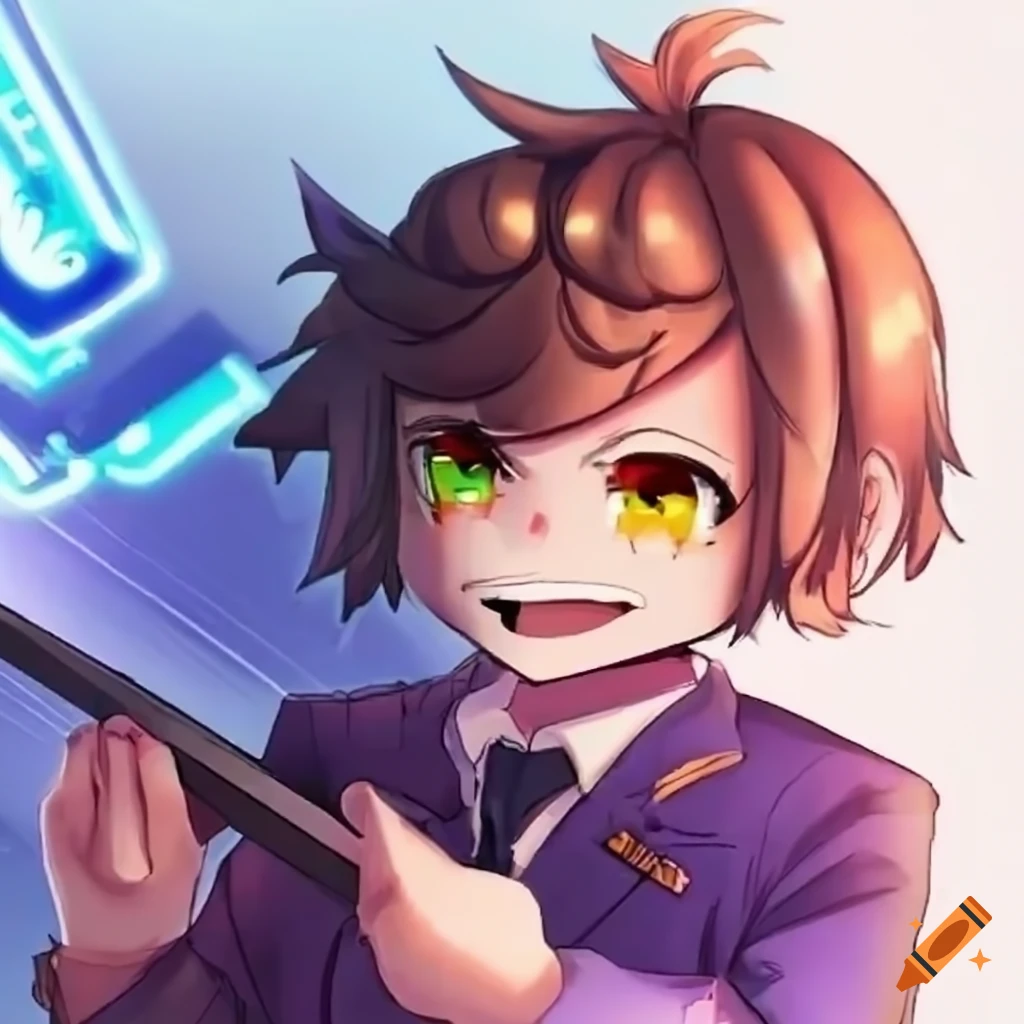 Roblox chibi character coding on a laptop on Craiyon