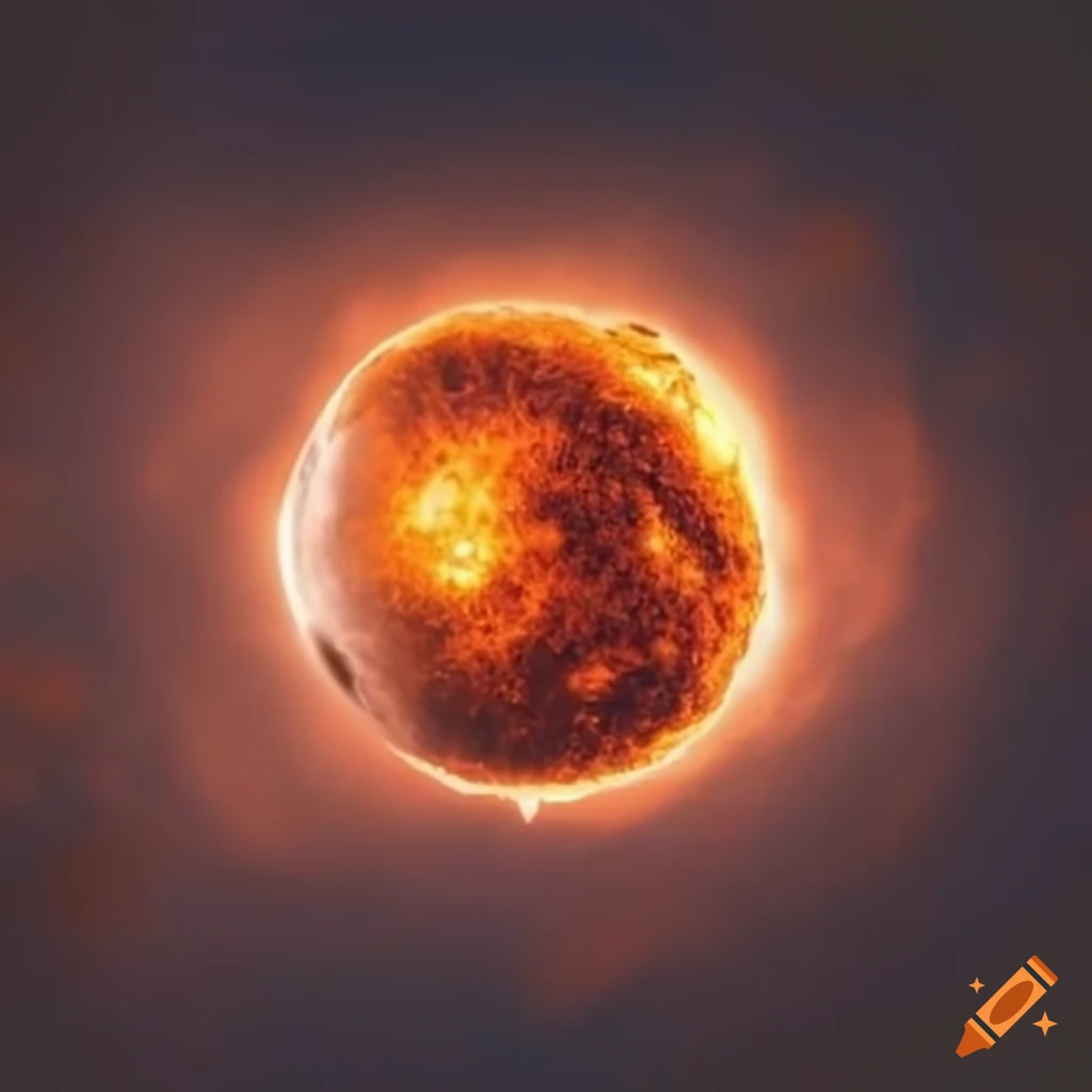 Fiery orange sphere with meteorites in a dark sky on Craiyon