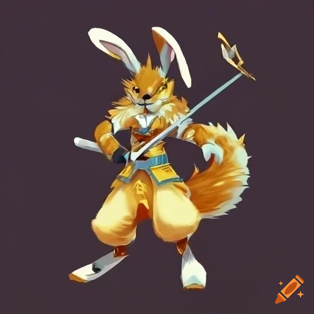 Fantastical gold-colored anthro rabbit chinchilla hybrid rōnin in ...