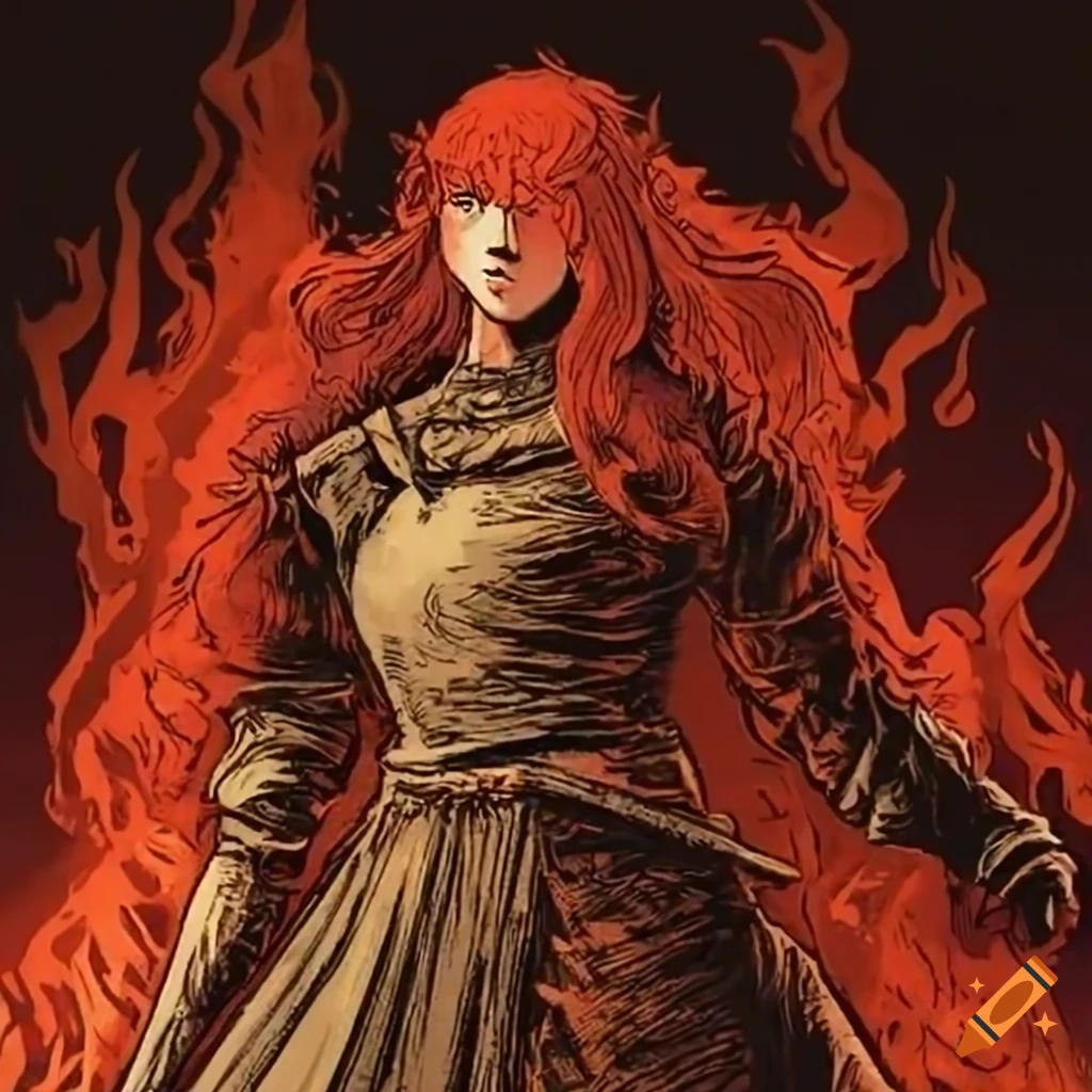 Elden ring malenia medieval woodcut on Craiyon