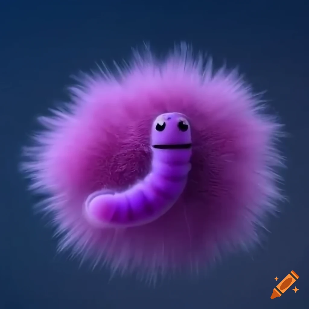 Cute fluffy purple worm in zero gravity on Craiyon
