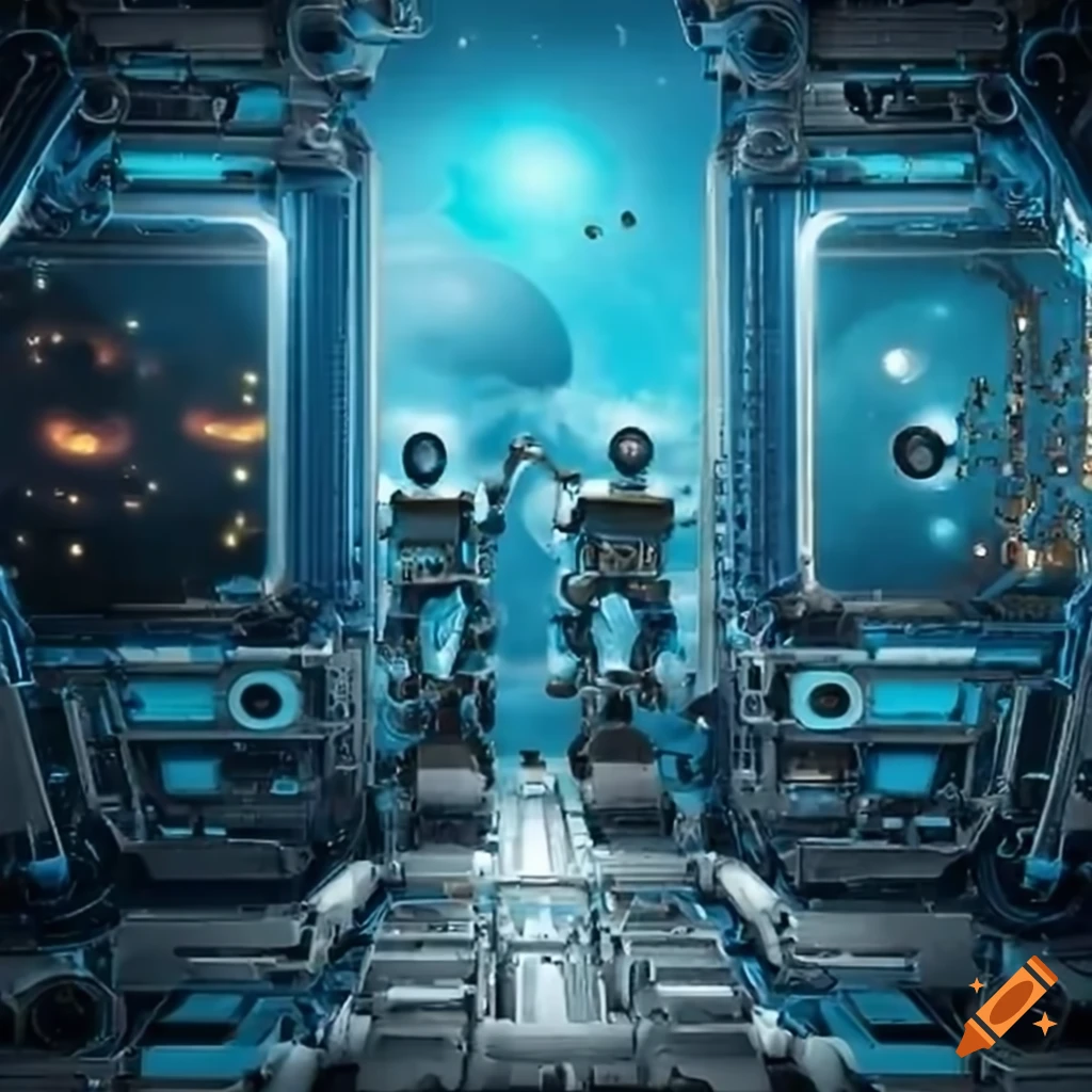 Technological wall of diverse robots with a jupiter moonbase on Craiyon