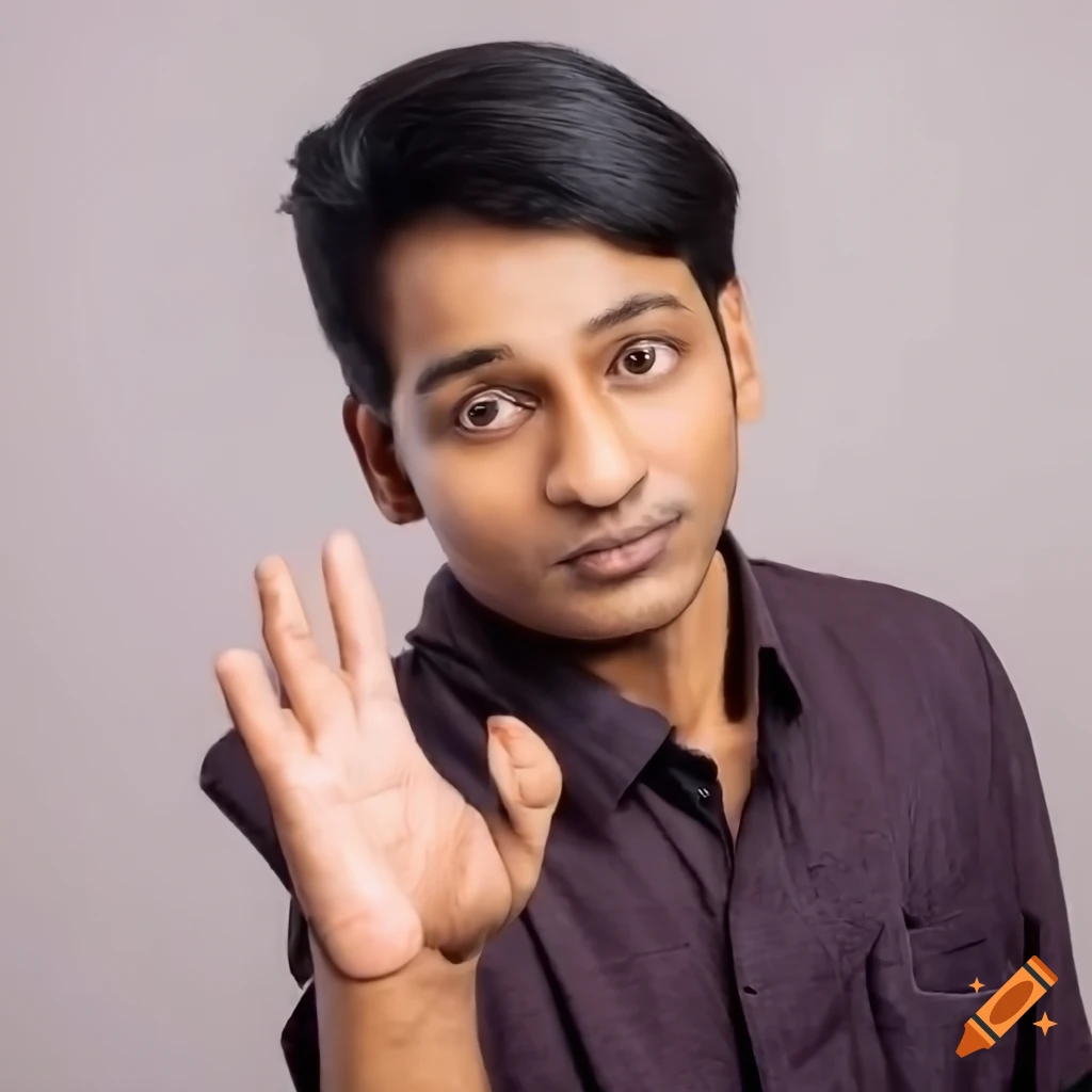 Indian male raising hand with four fingers in a close-up shot on Craiyon