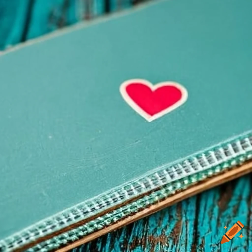 Turquoise notebook with heart drawings on a table on Craiyon