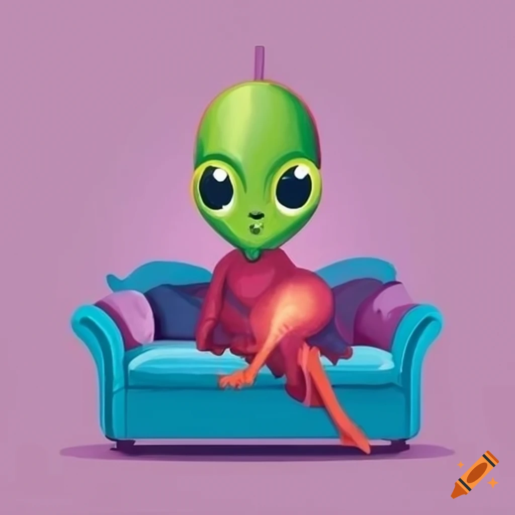 Cute alien with sofa on Craiyon