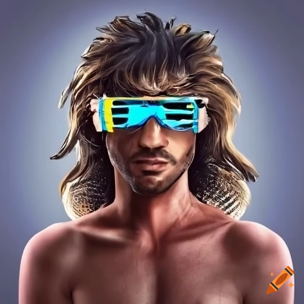 Man with dark brown mullet wearing pit vipers sunglasses on Craiyon