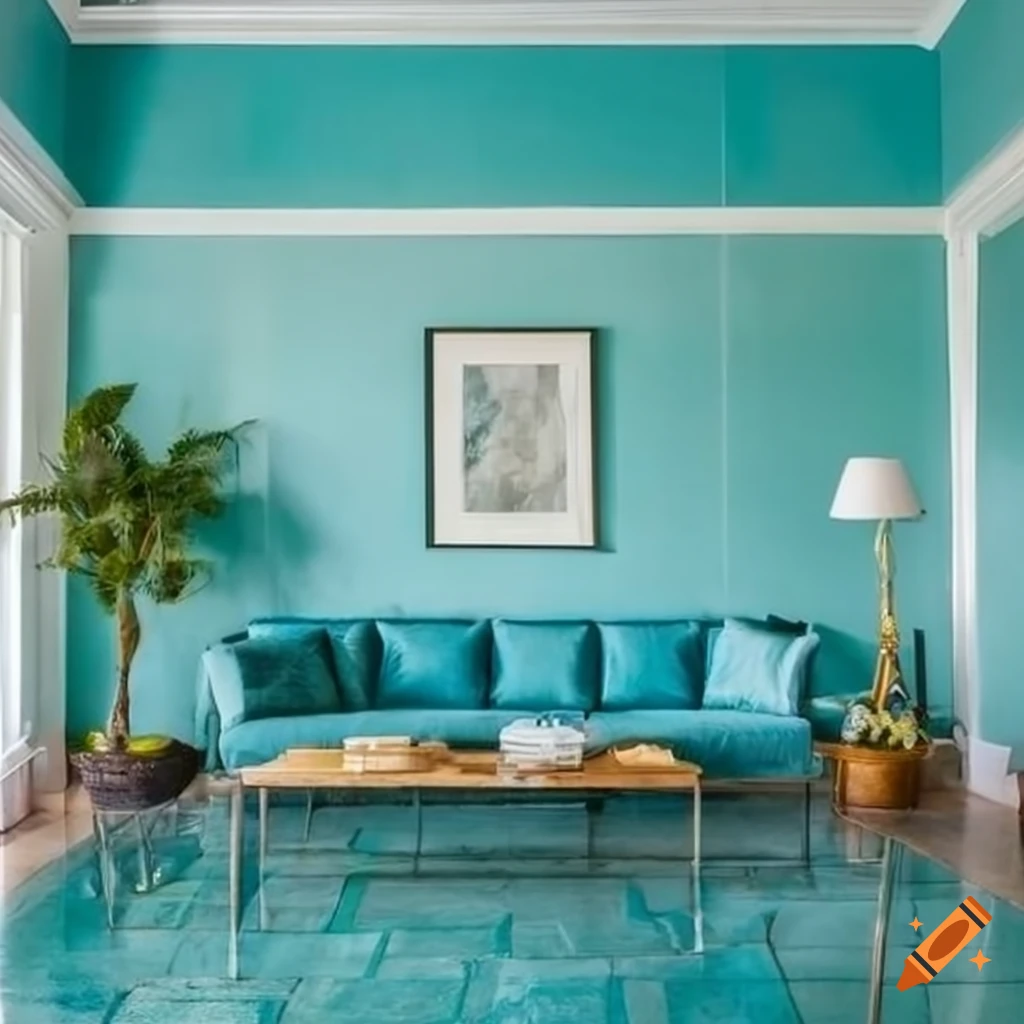 Living room with turquoise decor on Craiyon