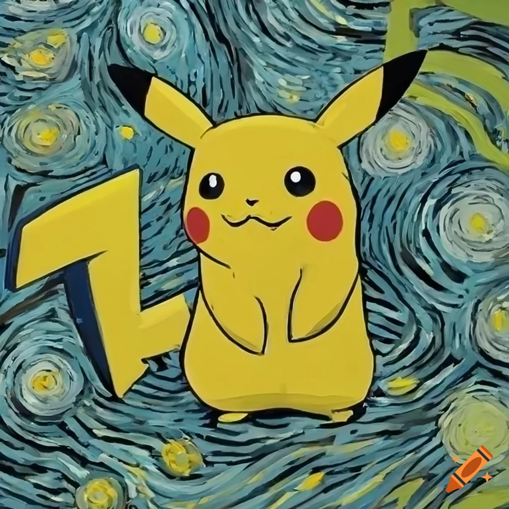 Pikachu smiling in van gogh style painting on Craiyon