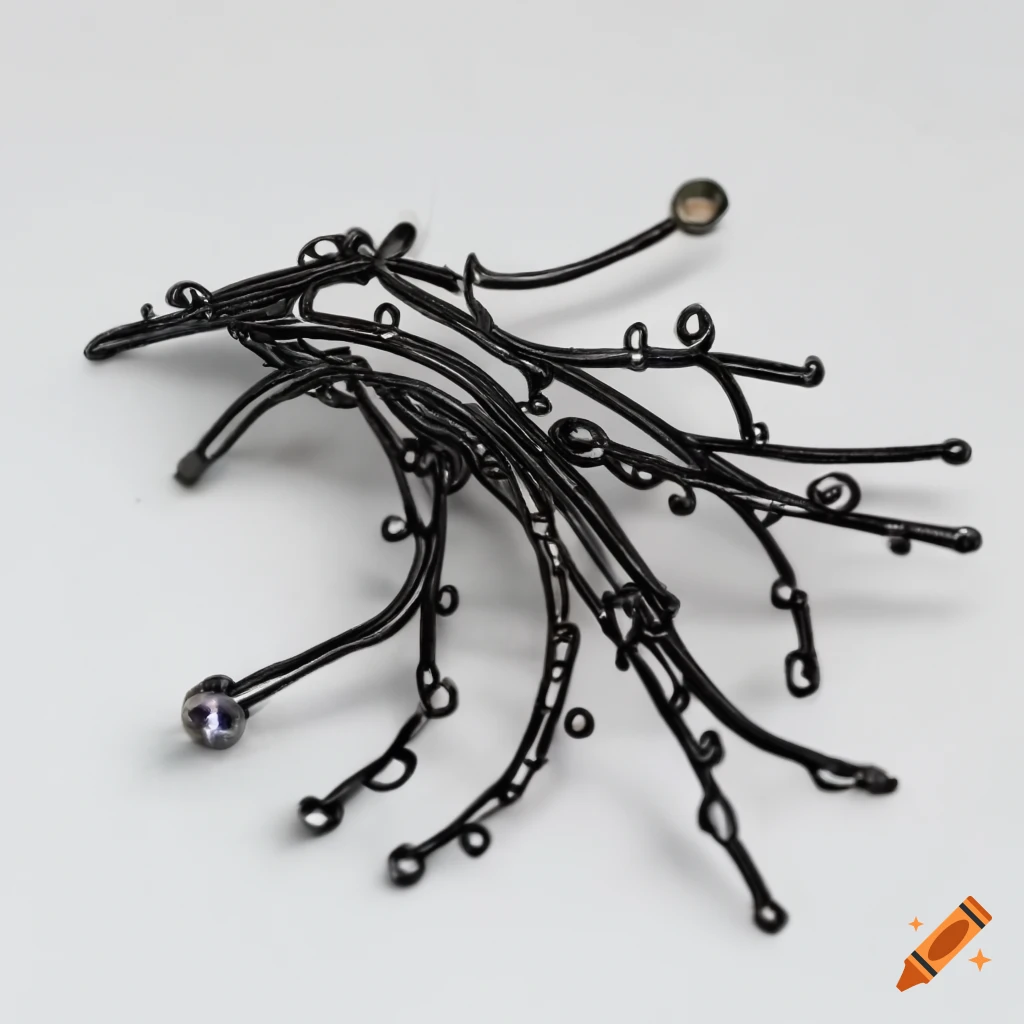 Wire branch brooch sculpture with rhinestones in dark cyberpunk style ...