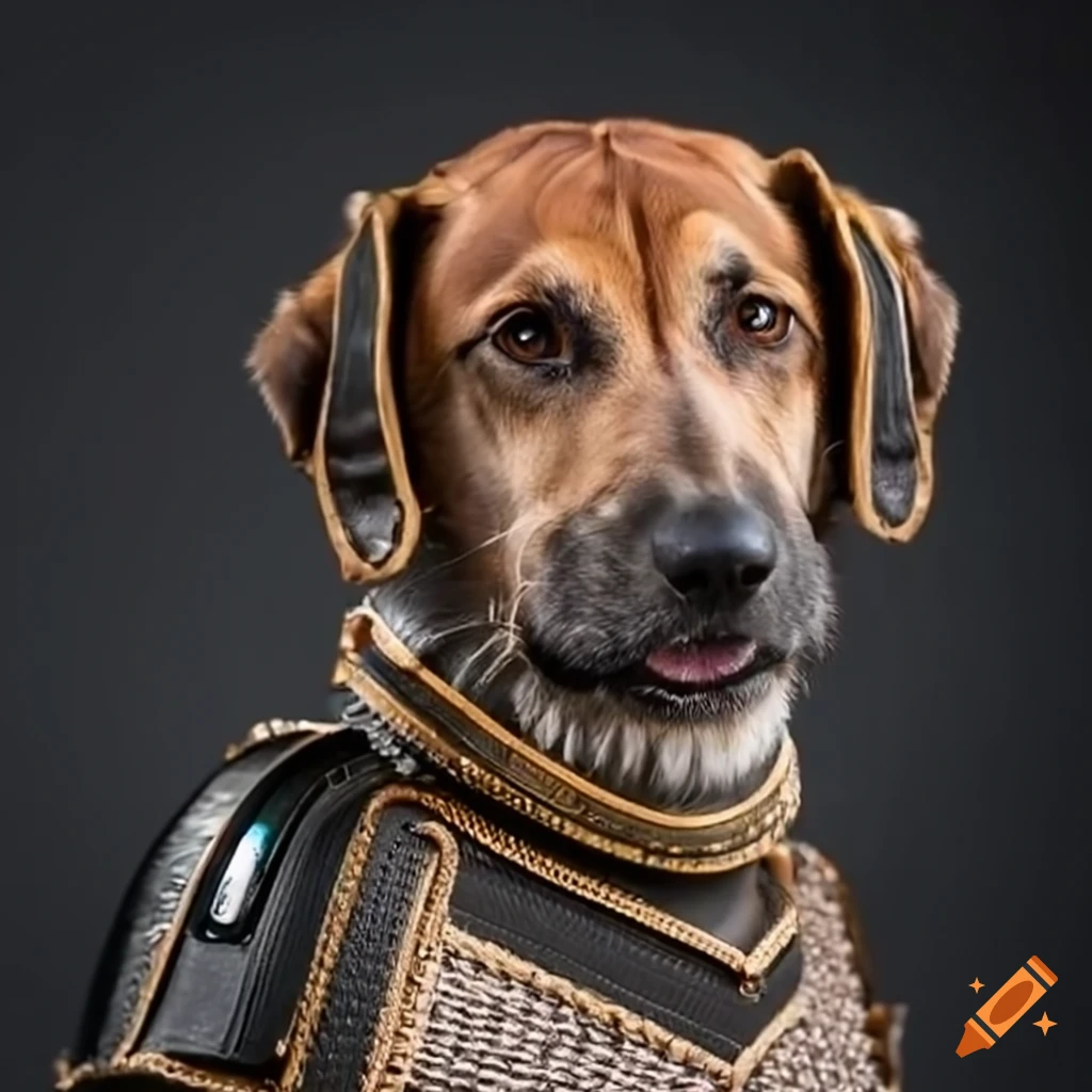 Majestic dog in intricate armor on Craiyon