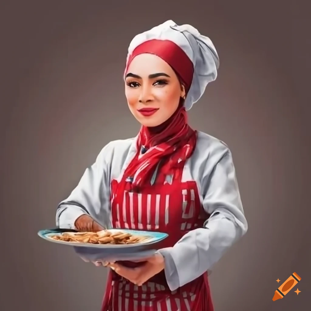 Female chef in moroccan attire wearing hijab on Craiyon